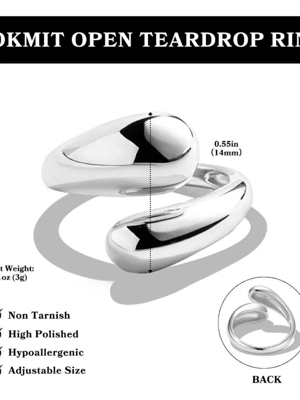 Jewelry | Chunky Gold Rings For Women Adjustable Open Teardrop Wrap ...